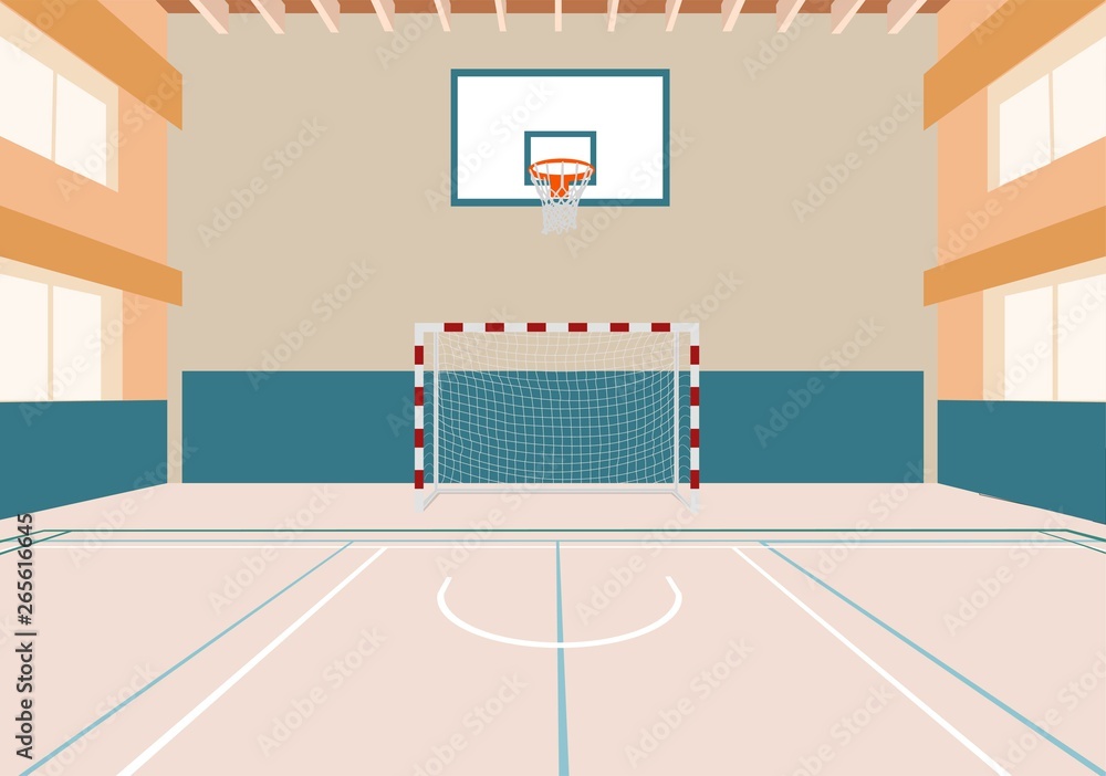 Handball and basketball gym.handball goal.basketball hoop.hall for ...