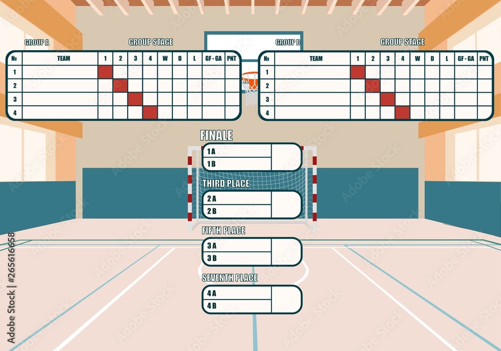 standings of the handball championship .handball field with markings ...