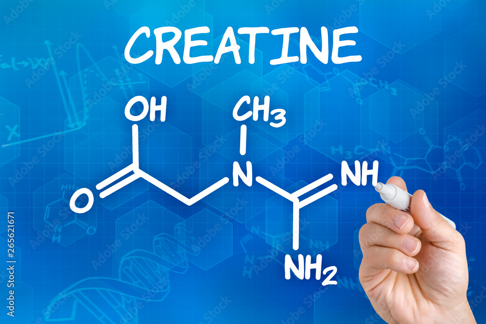 Hand with pen drawing the chemical formula of creatine Stock Photo ...