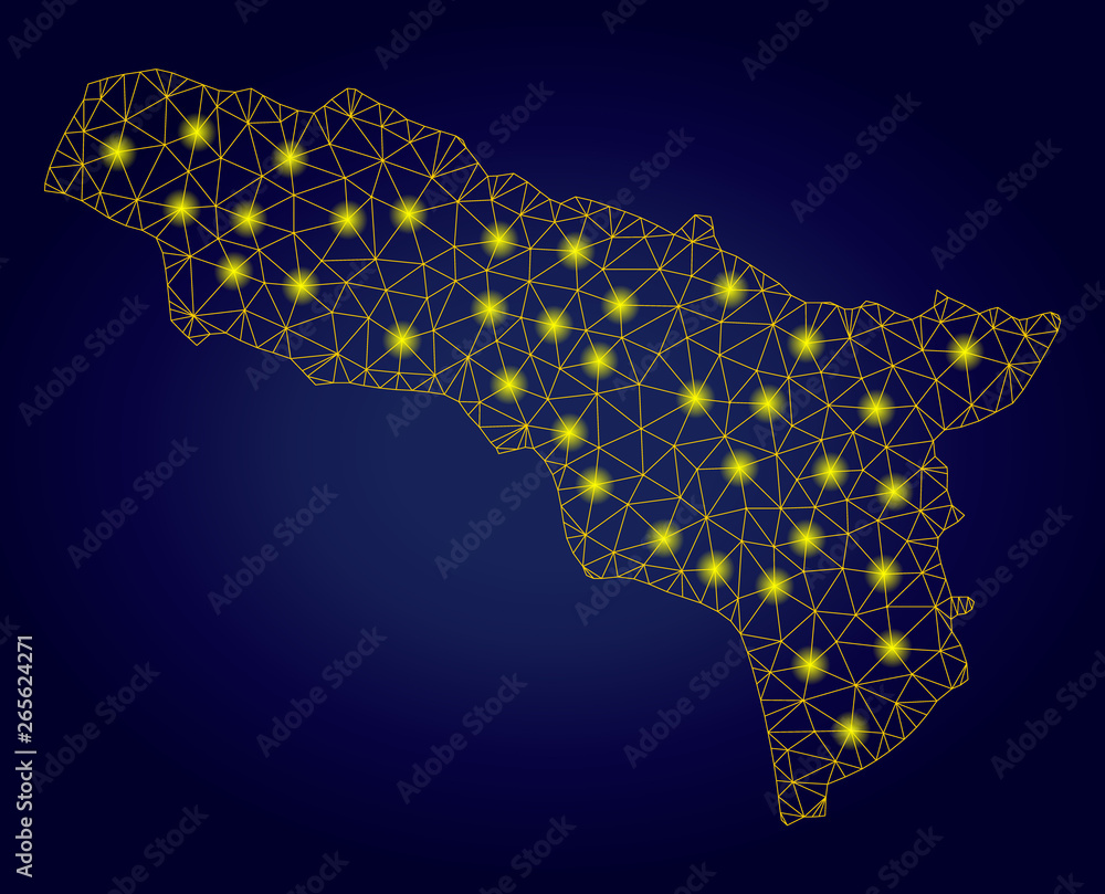 Yellow Mesh Vector Abkhazia Map With Flare Effect On A Dark Blue