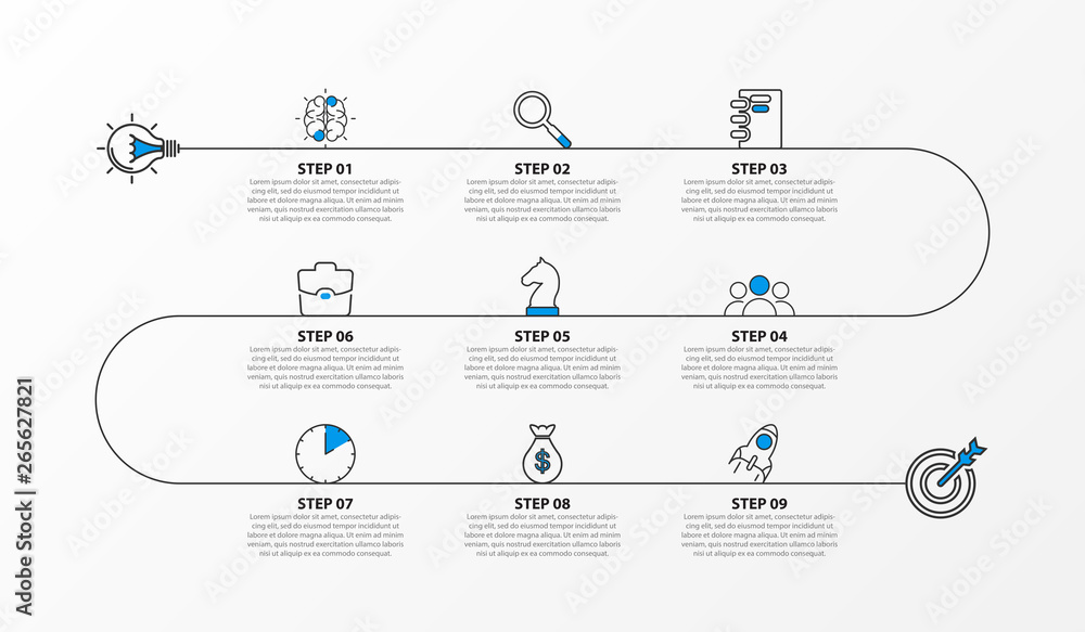 Infographic design template. Timeline concept with 9 steps Stock Vector ...