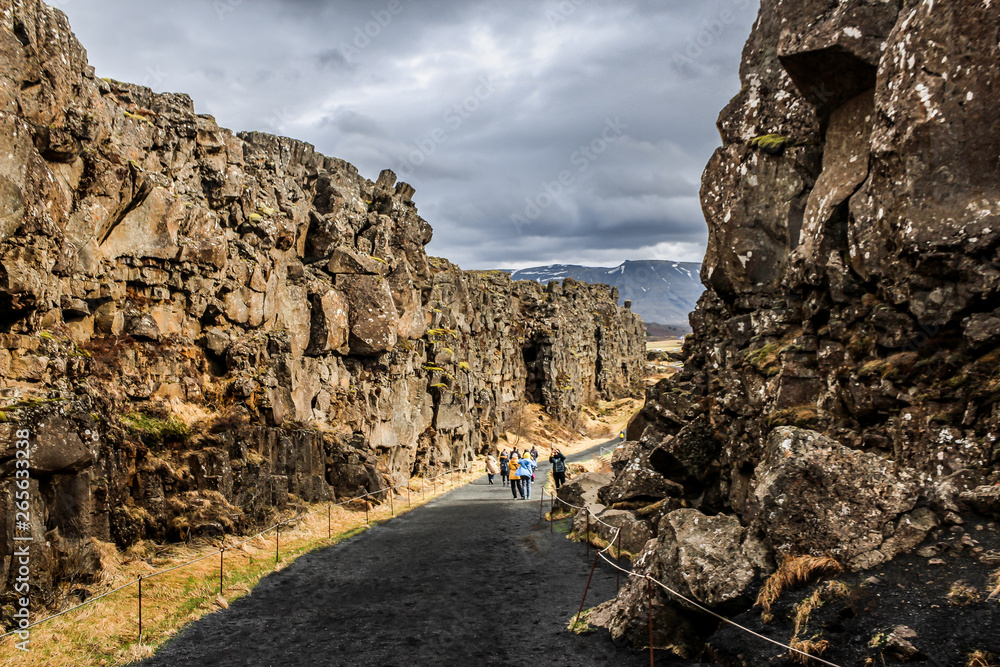 National park of Iceland Thingvellir. The park lies in a rift valley ...
