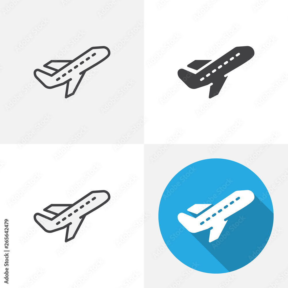 Airplane take off icon. Line, glyph, flat and filled outline colorful ...