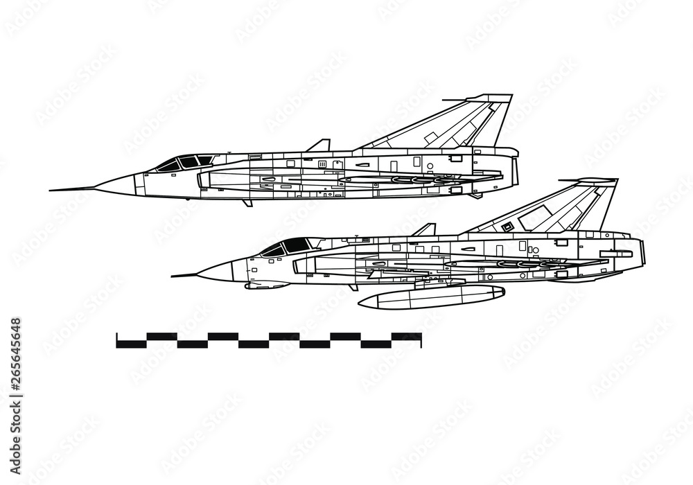 Saab J35 Draken. Outline drawing Stock Vector | Adobe Stock