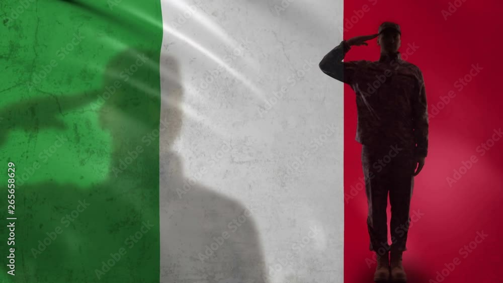 Italian soldier silhouette saluting against national flag, proud army ...