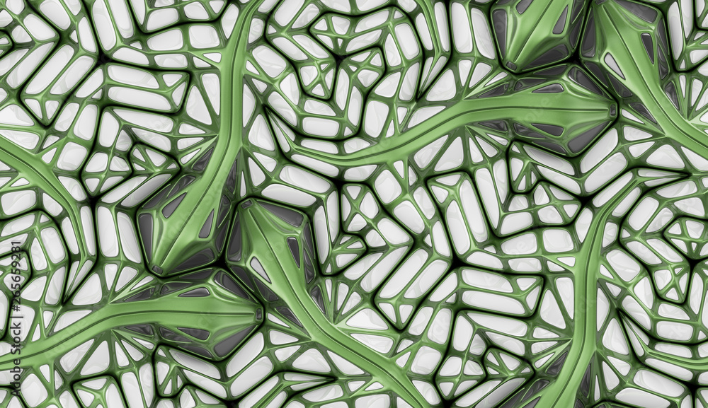 Green 3D bionic shape tiles with white color insert. Spider web. High ...