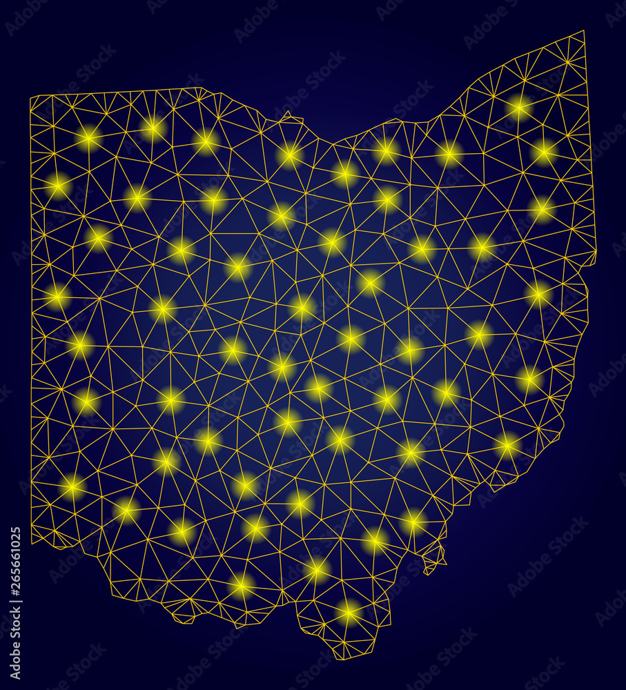 Yellow mesh vector Ohio State map with glare effect on a dark blue ...