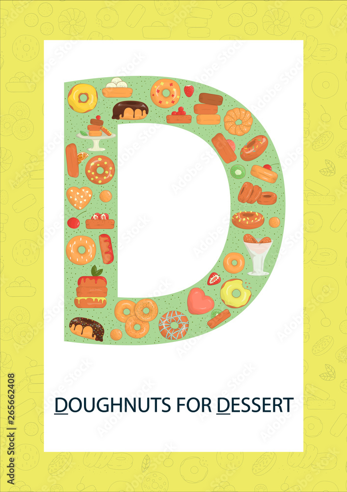 Colorful alphabet letter D. Phonics flashcard. Cute letter D for ...