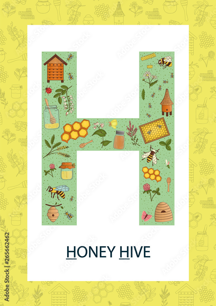 Colorful alphabet letter H. Phonics flashcard. Cute letter H for ...