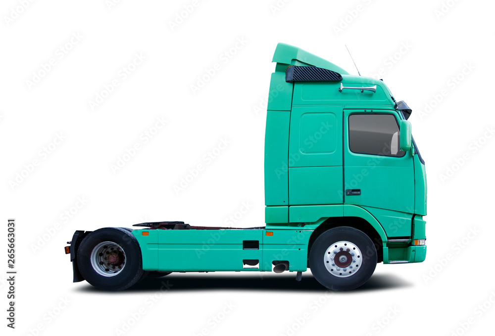 Green truck cab side view isolated on white Stock Photo | Adobe Stock