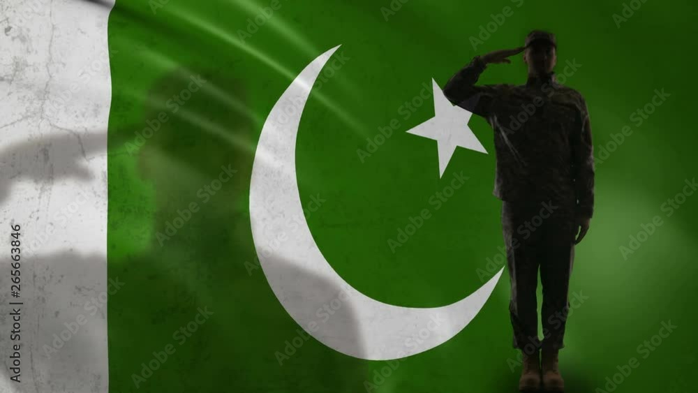 Pakistani soldier silhouette saluting against national flag, army ...
