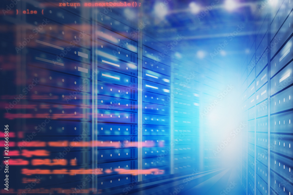 Server room interior with lines of code Stock Photo | Adobe Stock