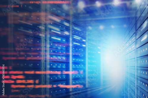Server room interior with lines of code Stock Photo | Adobe Stock