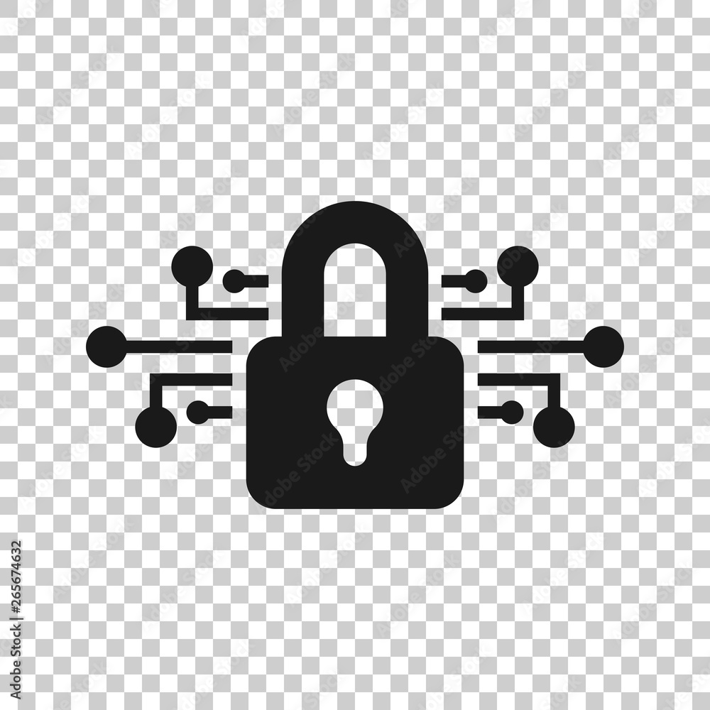 Cyber security icon in transparent style. Padlock locked vector ...