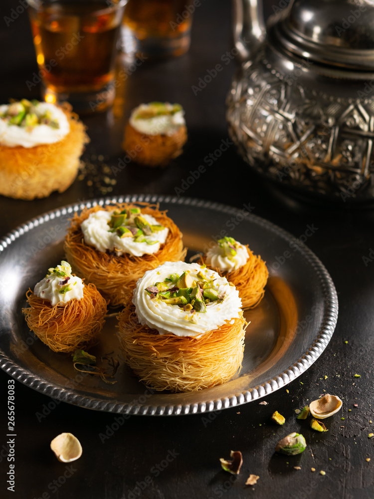 Kataifi, kadayif, kunafa, baklava pastry nest cookies with pistachios ...