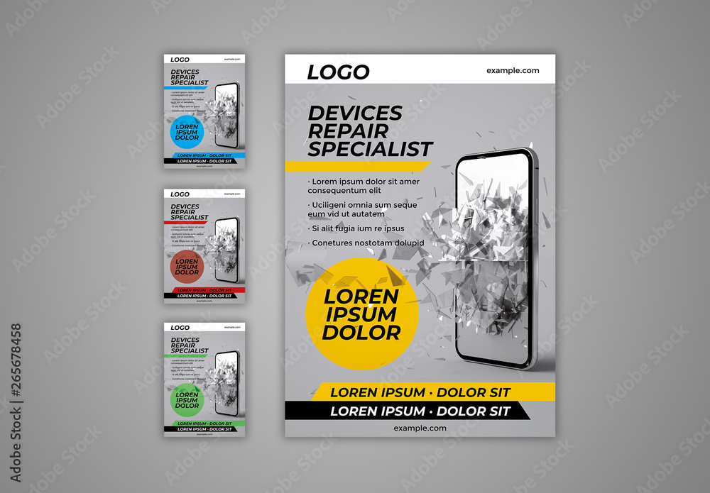 Flyer Layout with Image of Broken Phone Stock Template | Adobe Stock