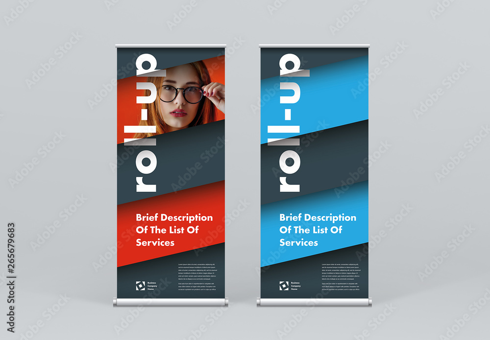 Roll-up Banner Layout with Layered Diagonal Elements Stock Template ...