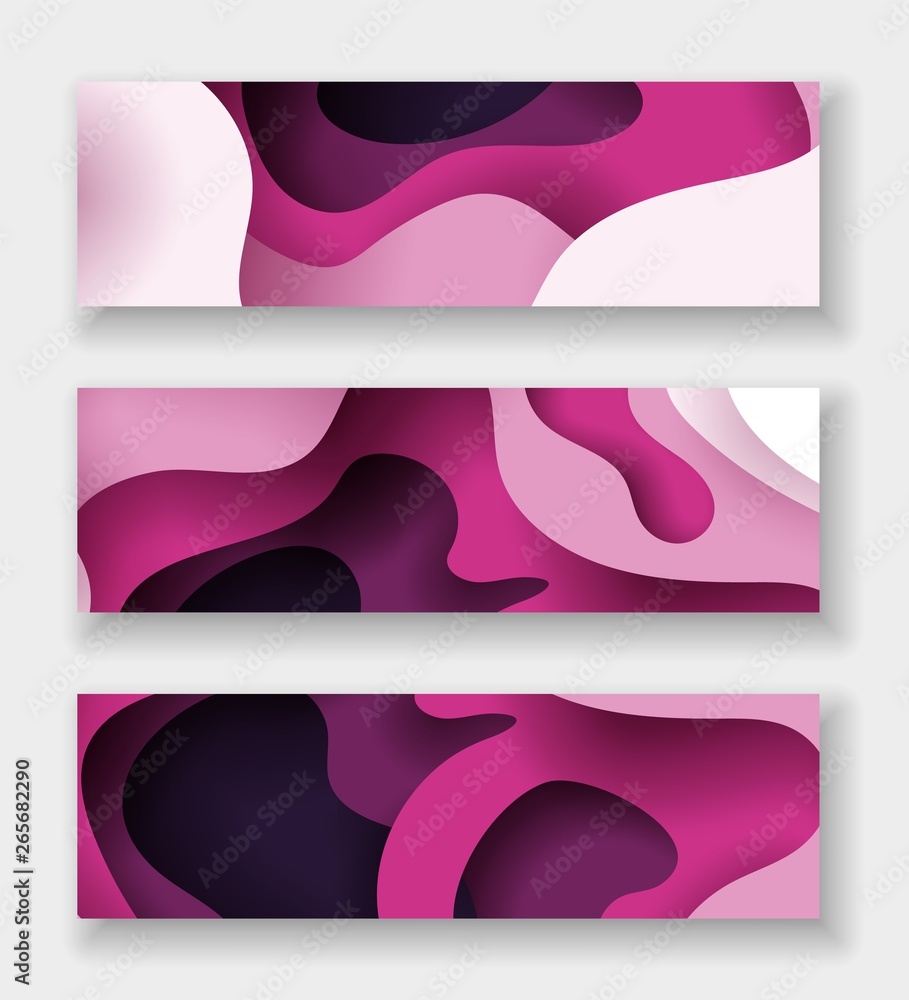 horizontal abstract color 3d paper art illustration set. Contrast ...