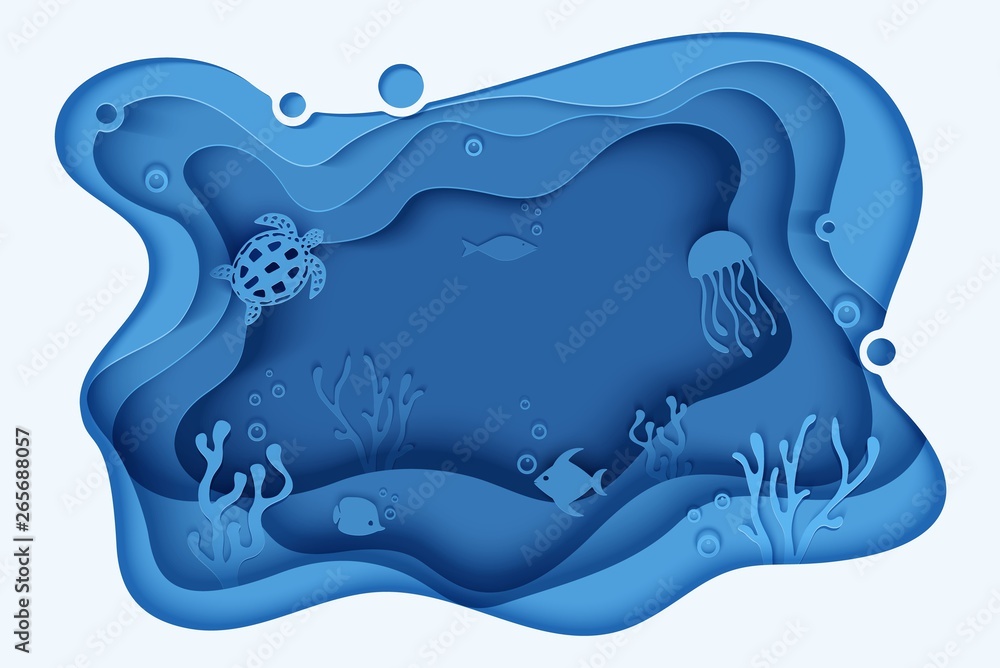 Paper cut butterflyfish, jellyfish, moonfish, turtle. Paper craft ...
