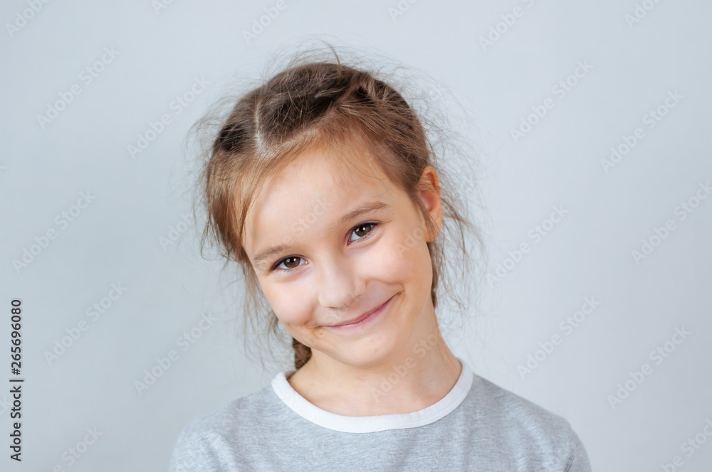 Little child girl posing at studio.Perfect emotional portrait fashion ...