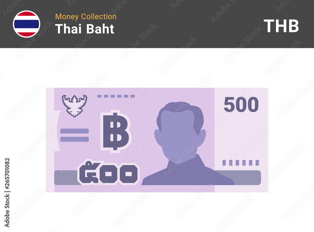 Thai baht 500 banknone. Paper money of Thailand. Five hundred THB. Flat ...