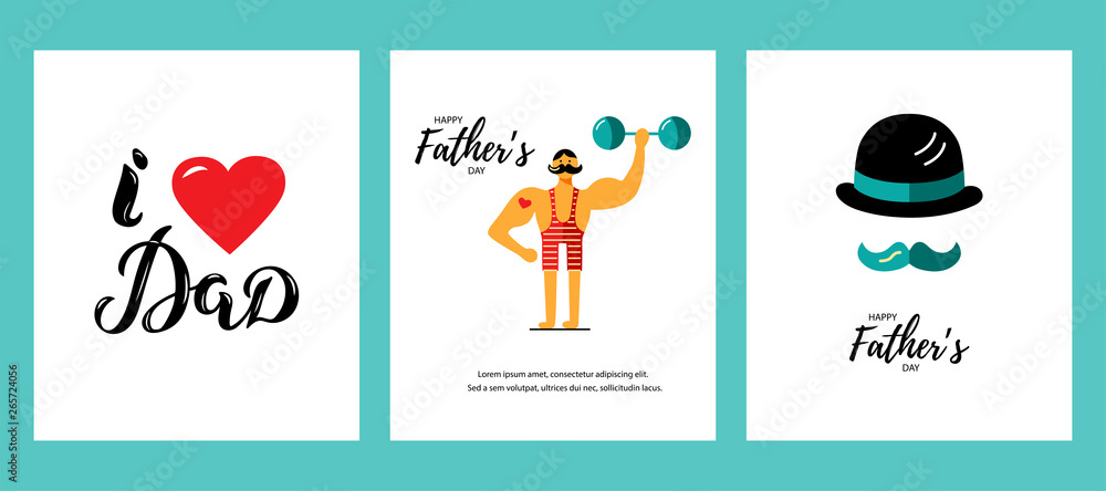 Happy Father's day greeting card set. My dad my hero. I love Dad hand ...