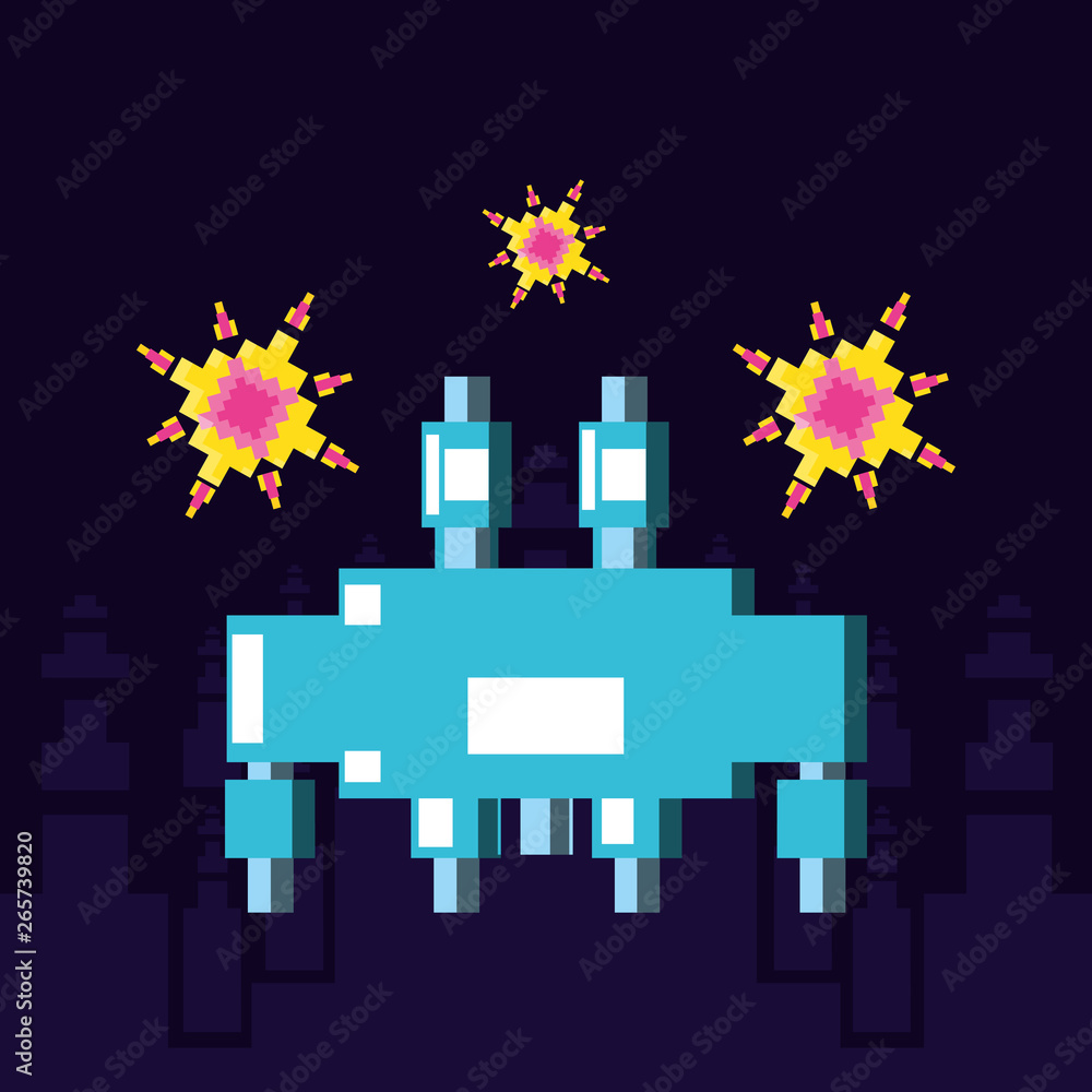 pixelated spaceship flying game icon Stock Vector | Adobe Stock