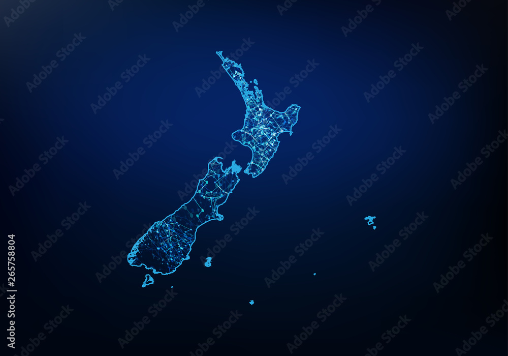 Abstract of New Zealand map network, internet and global connection ...