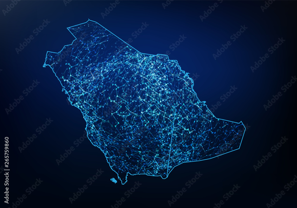 Abstract of saudi Arabia map network, internet and global connection ...