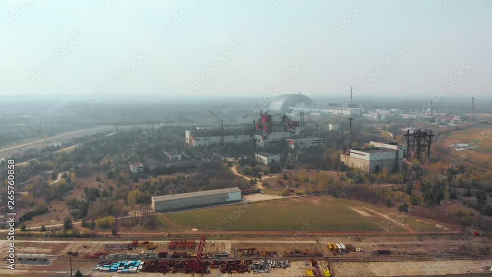 Chernobyl nuclear power plant, aerial view. Landscape top view of the ...