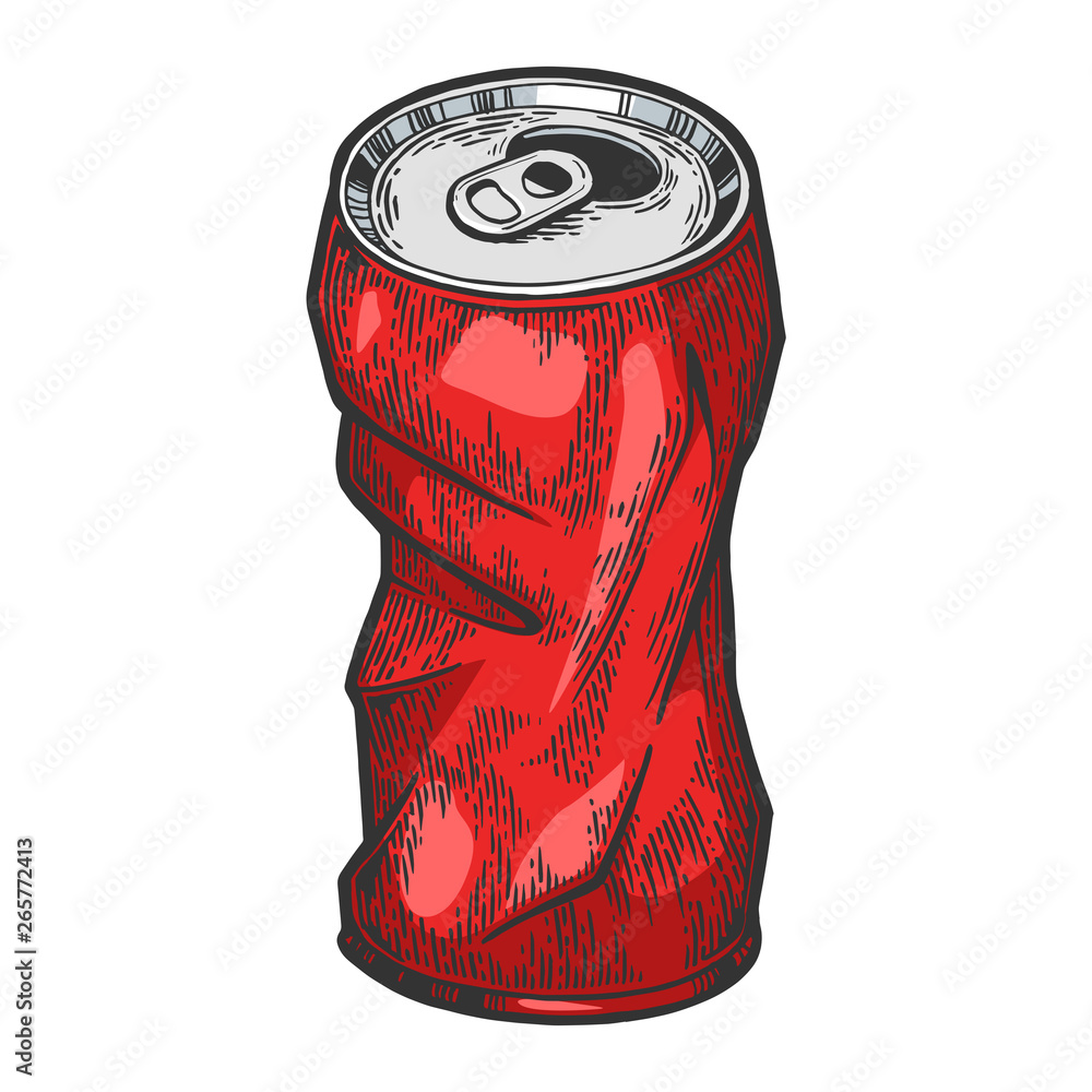 Rumpled metal can color sketch engraving vector illustration. Scratch ...