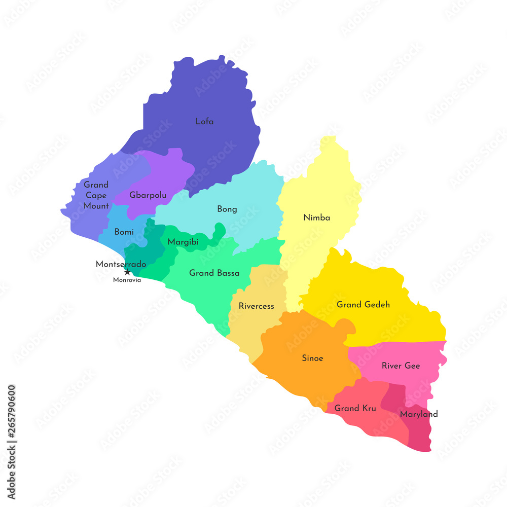 Vector isolated illustration of simplified administrative map Liberia ...