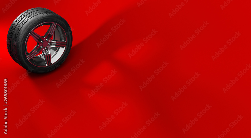Car wheel isolated on a red background with shadow. Tyre. Poster ...