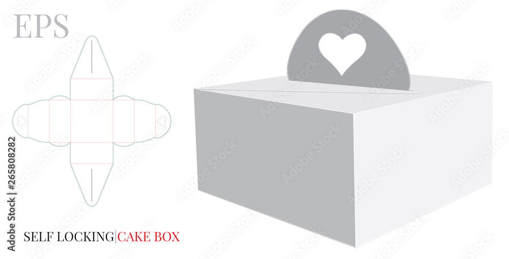 Cake Box with Handle Heart Template, Vector with die cut / laser cut ...