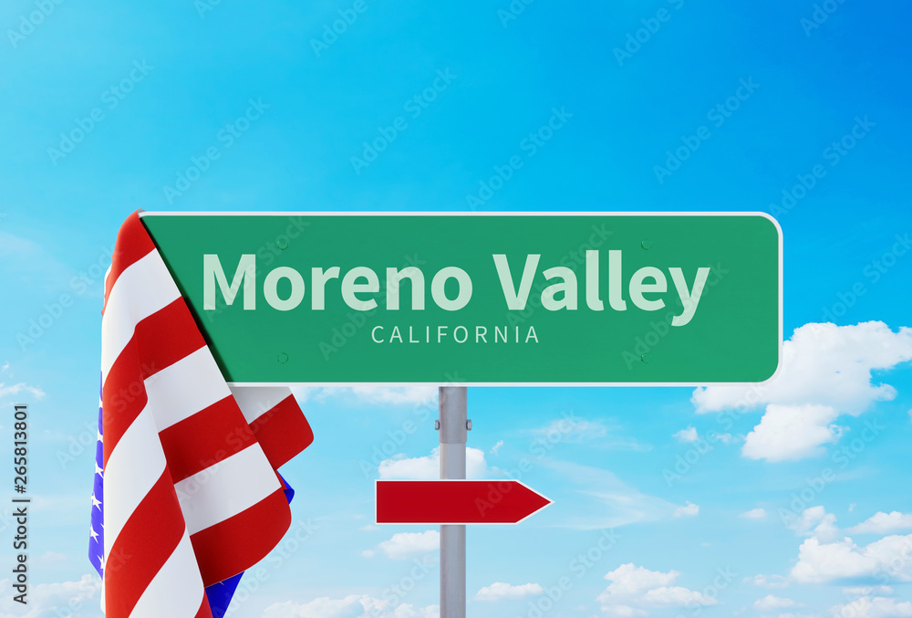 Moreno Valley – California. Road or Town Sign. Flag of the united ...