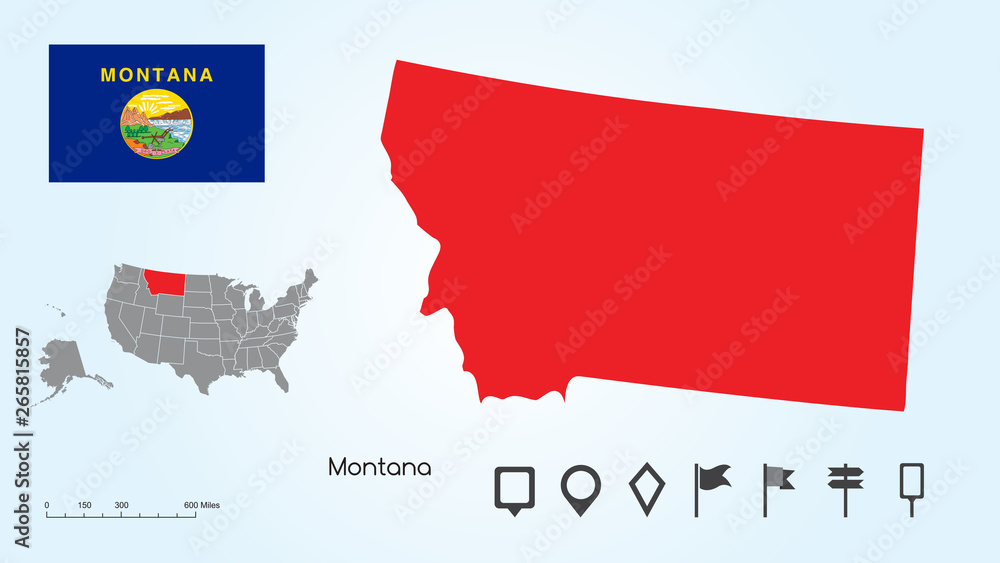 Map of The United States with the Selected State of Montana And Montana ...