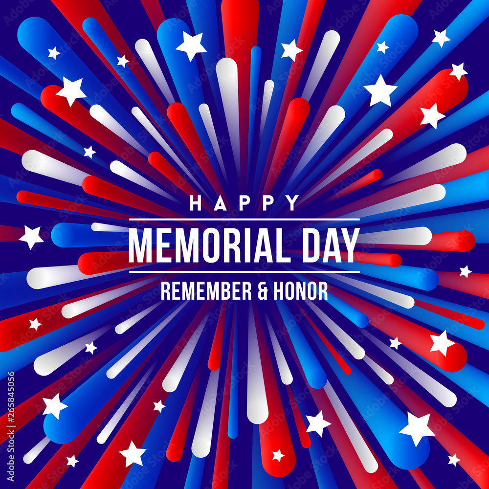 Memorial day - greeting design with USA patriotic colors firework burst ...