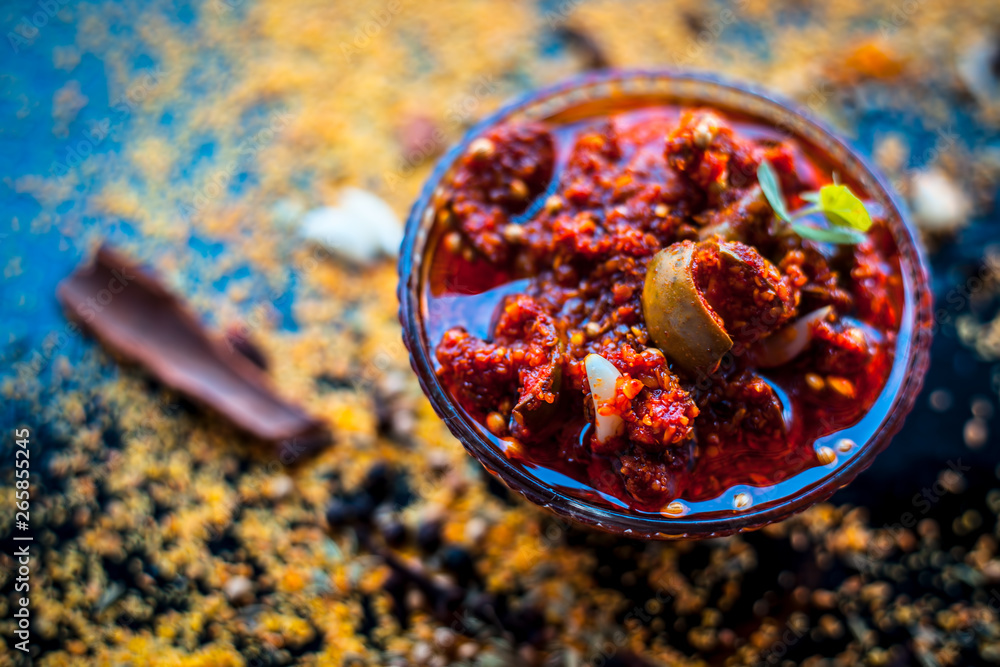Popular Indian & Asian pickle of mango in a glass bowl i.e. Aam ka ...