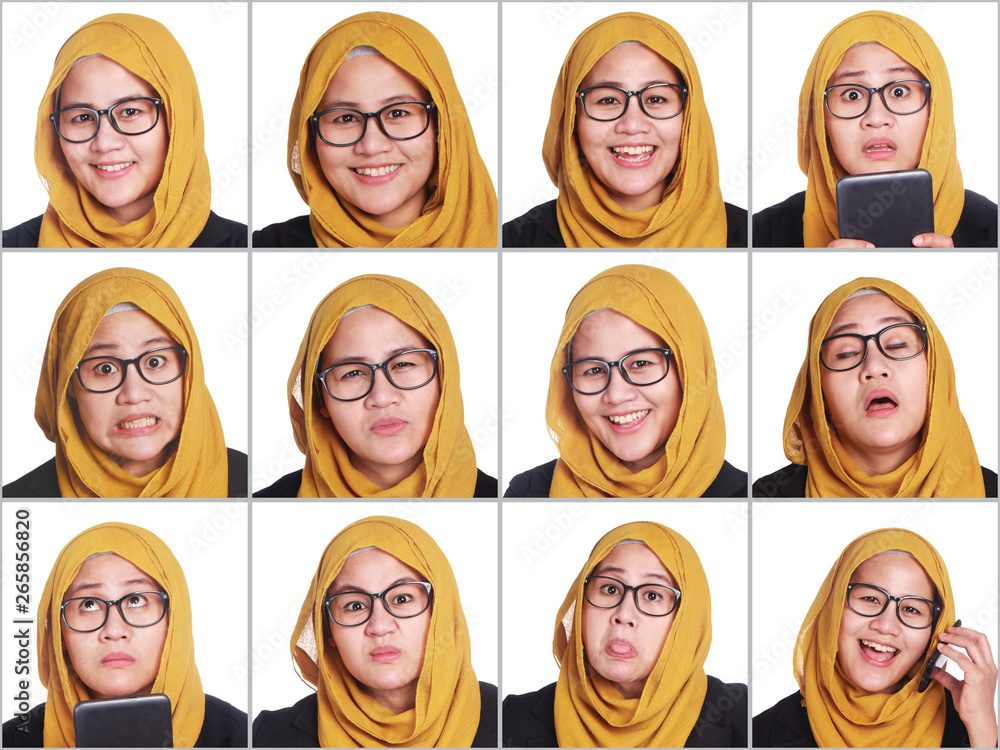 Muslim Woman's Facial Expressions Collage Stock Photo | Adobe Stock