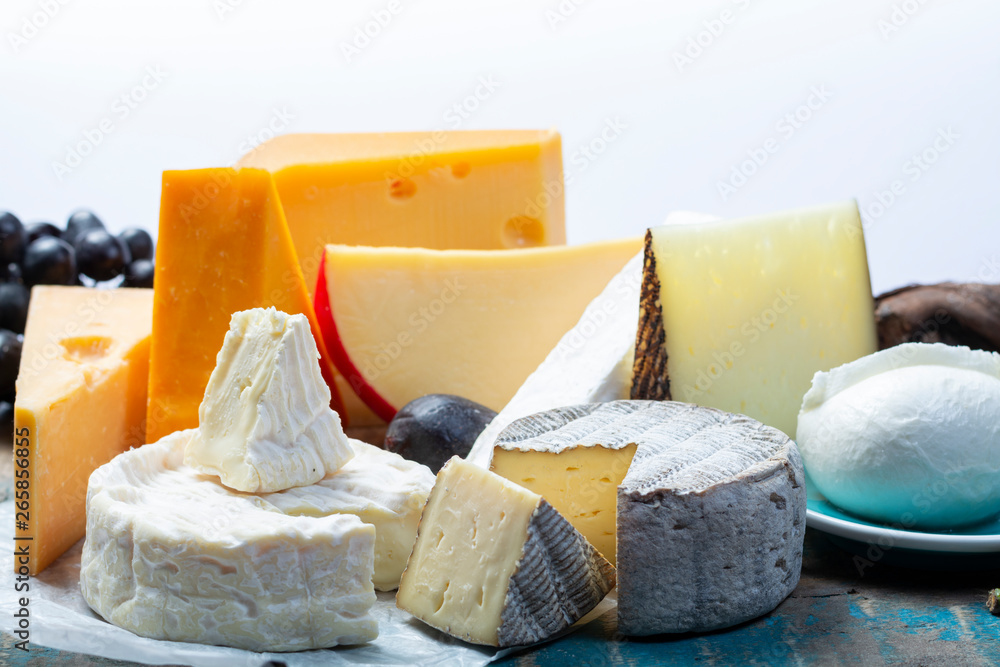 Famous European cheeses in assortment, Dutch red ball Edam and old ...