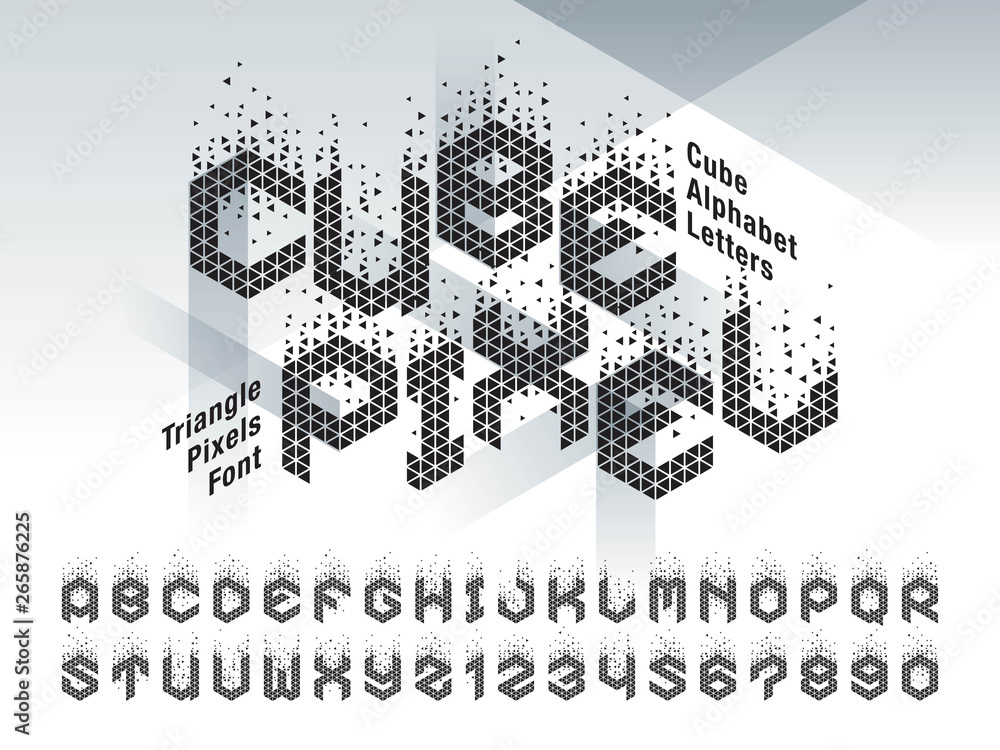 Vector of Cube Alphabet Letters and numbers, Abstract Triangle Pixels ...