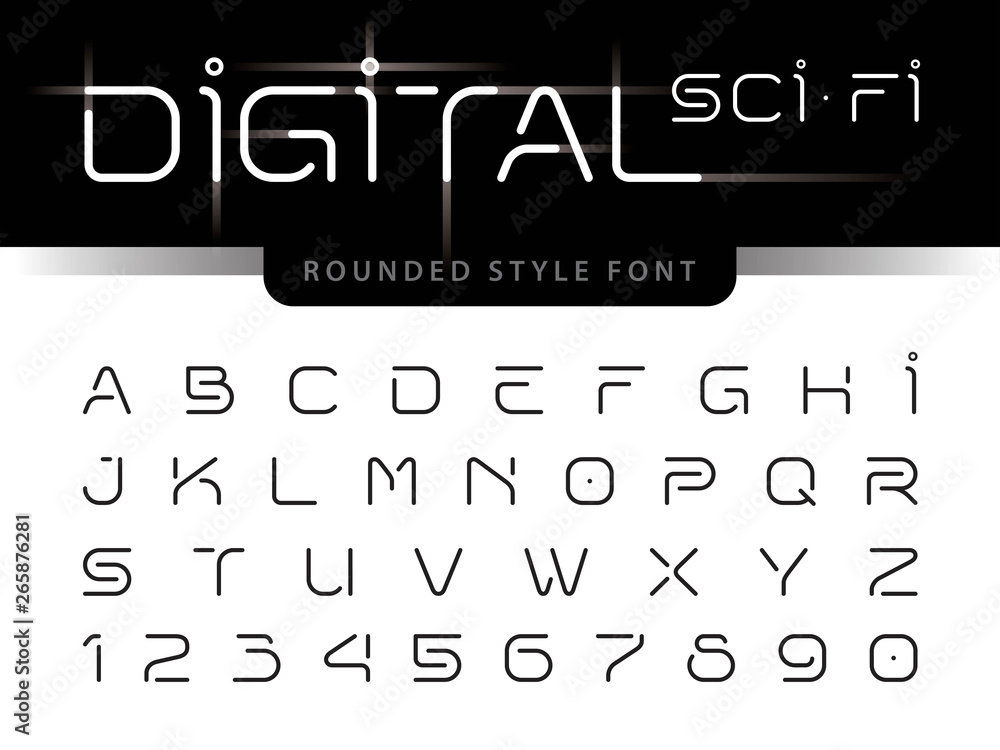 Vector of Futuristic Alphabet Letters and numbers, One linear stylized ...