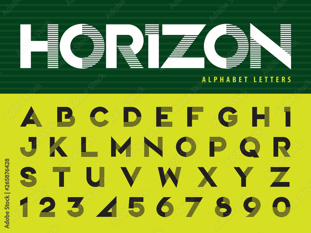 Vector of Modern Alphabet Letters and numbers, Horizontal lines ...