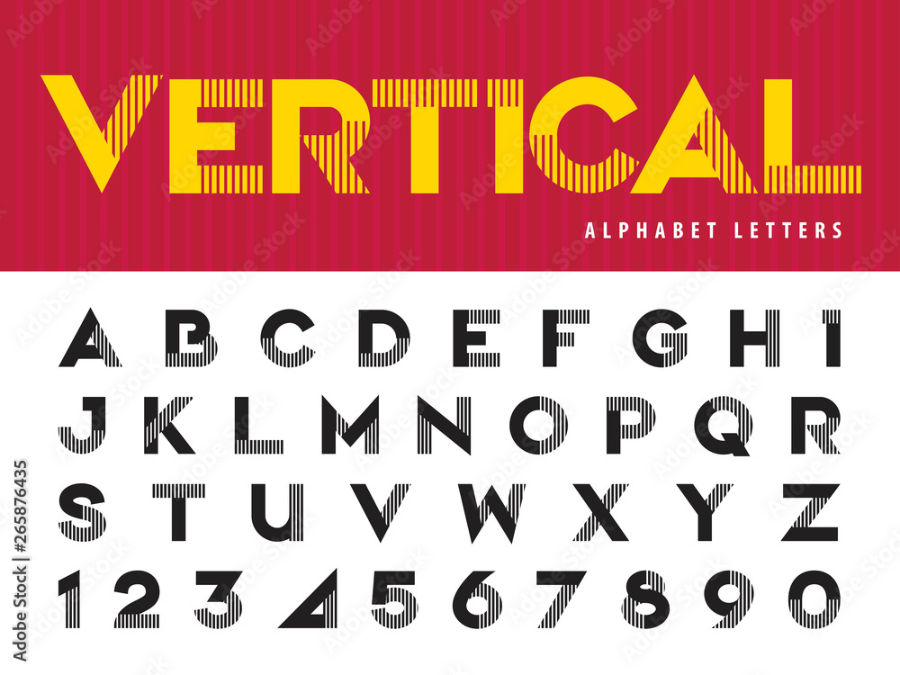 Vector of Modern Alphabet Letters and numbers, Vertical lines stylized ...