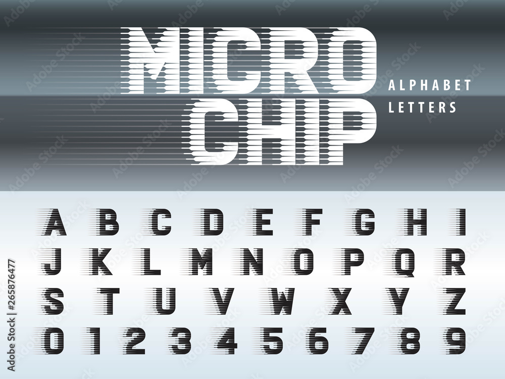 Vector of Futuristic Alphabet Letters and numbers, Microchip Techno ...
