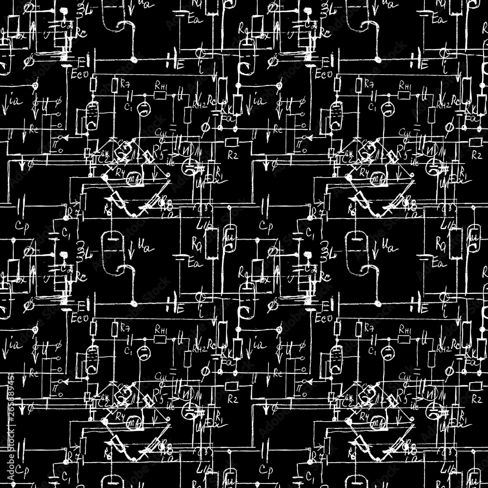Scientific seamless texture with handwritten formulas and electronic ...