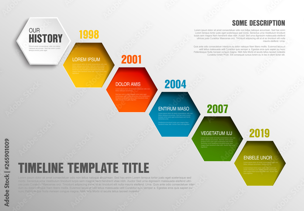 Timeline Infographic with Hexagonal Elements Stock Template | Adobe Stock