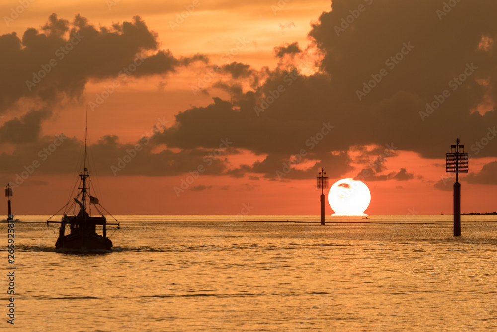 Beautiful sunset view sun down at Waterfront Kota Kinabalu, Sabah ...