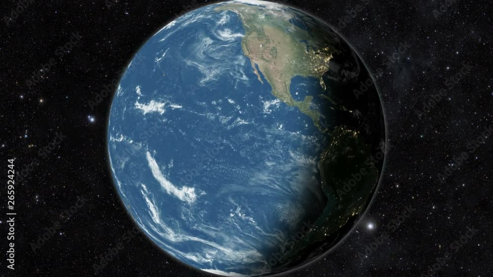 Planet earth from space. Zoom out - Day to night world globe spinning ...