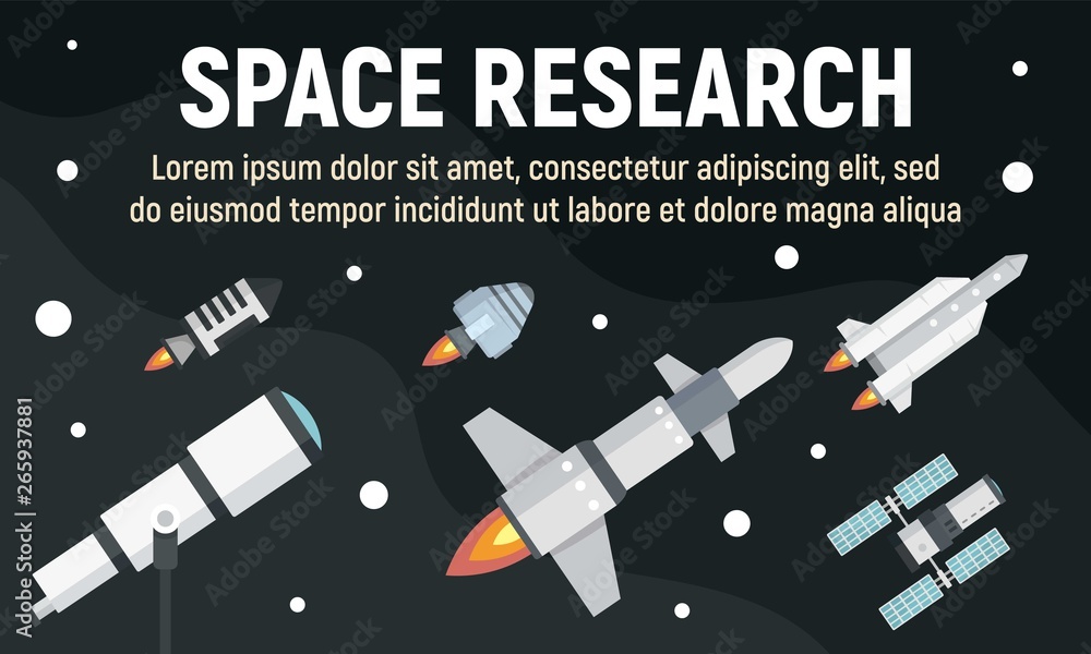 Space research concept banner. Flat illustration of space research ...